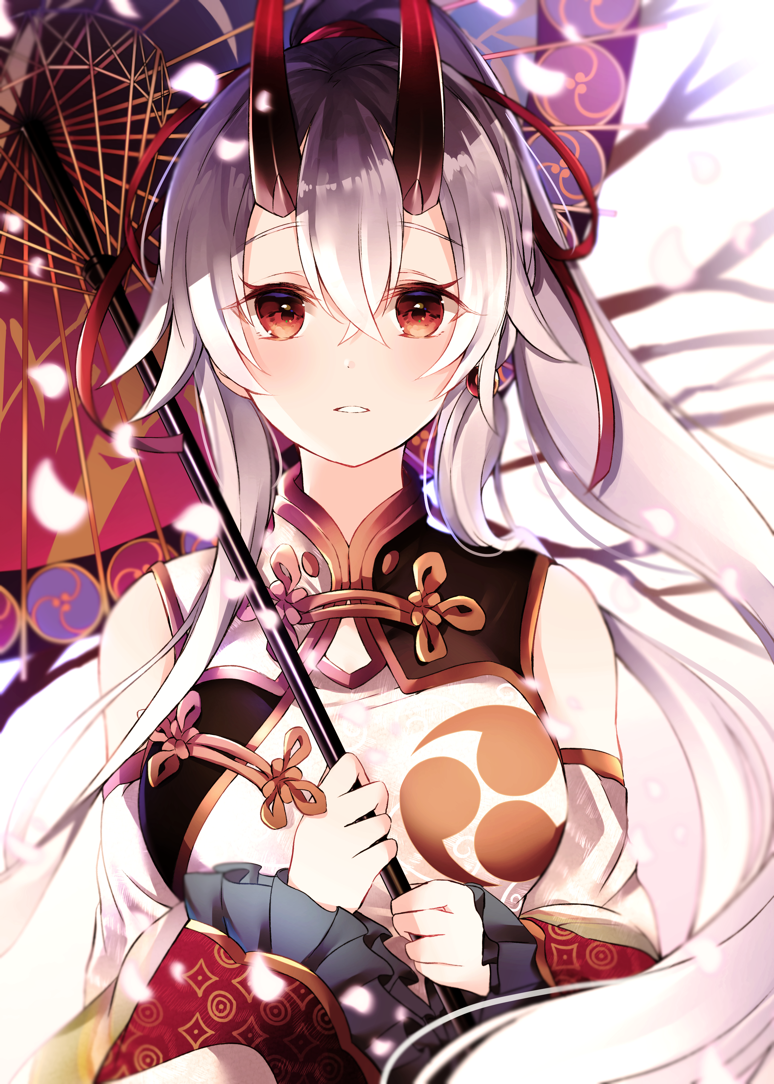 kuro namako fate/grand order tomoe gozen (fate/grand order) asian clothes horns umbrella ...